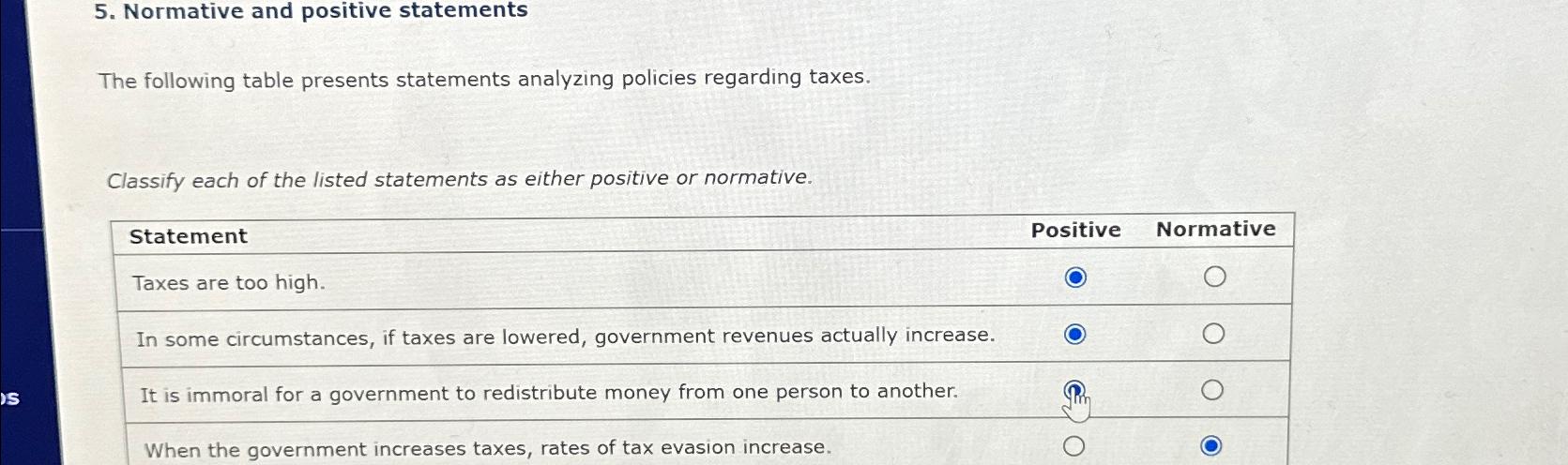 Solved Normative and positive statementsThe following table | Chegg.com
