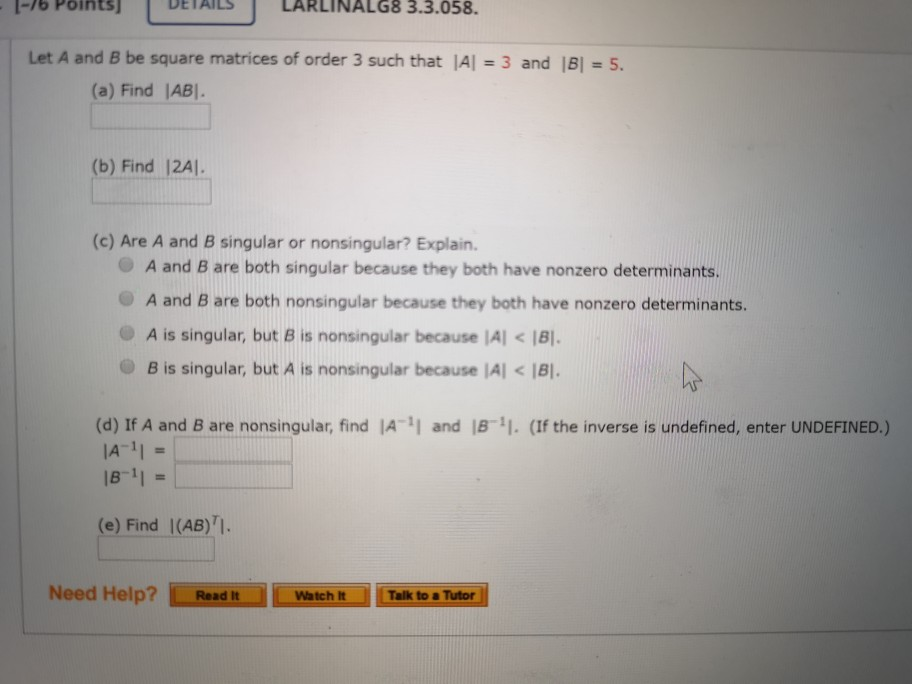 Solved Let A And B Be Square Matrices Of Order 3 Such That