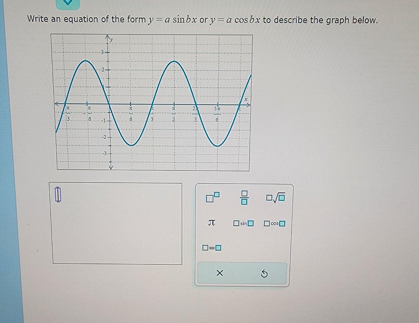 Solved Write an equation of the form y=asinbx or y=acosbx to | Chegg.com