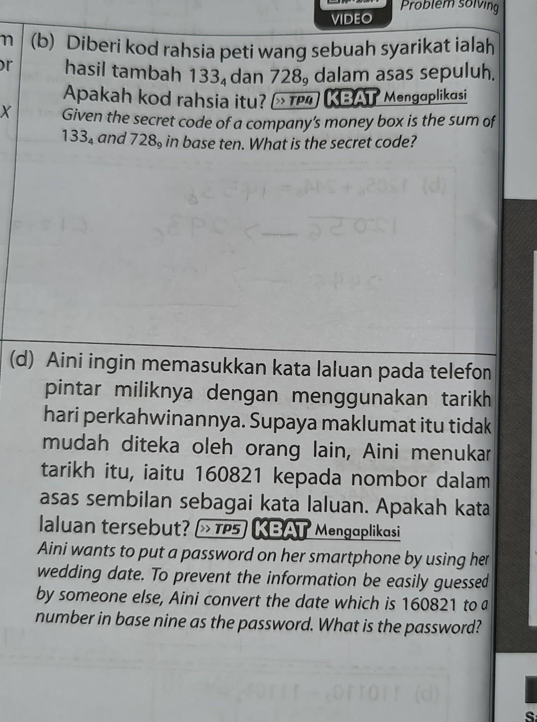 Solved Proble solving VIDEO m (b) Diberi kod rahsia peti | Chegg.com