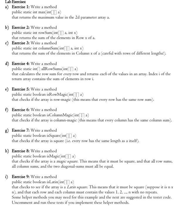 Solved Lab Exercises: a) Exercise I: Write a method public | Chegg.com