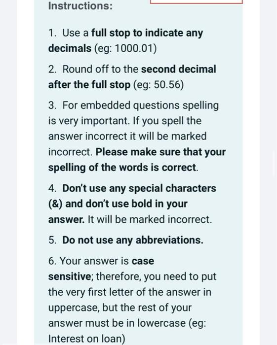 Solved Instructions: 1. Use a full stop to indicate any | Chegg.com
