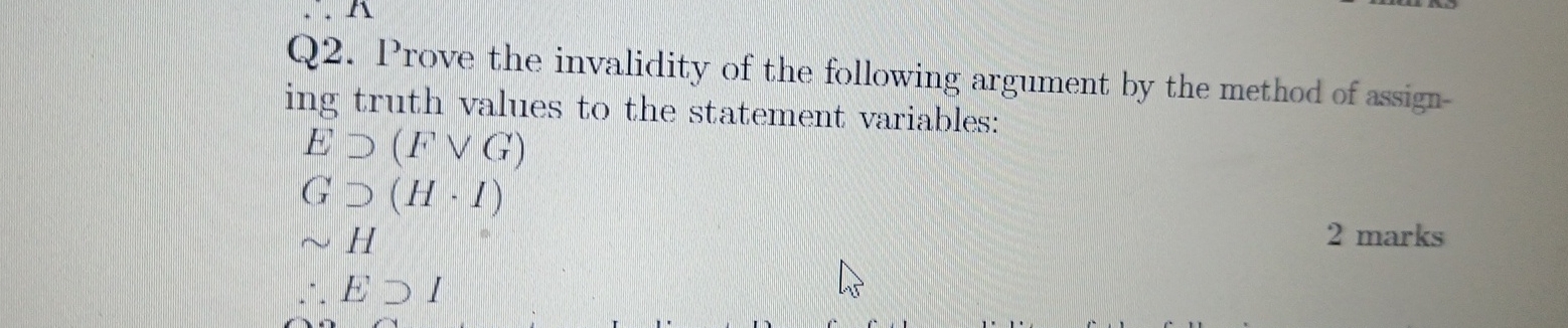 Solved Q2. ﻿Prove the invalidity of the following argument | Chegg.com