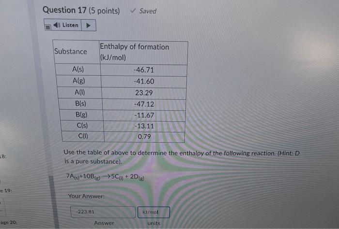 Solved Use the table of above to determine the enthalpy of | Chegg.com