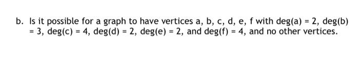 Solved b. Is it possible for a graph to have vertices a, b, | Chegg.com