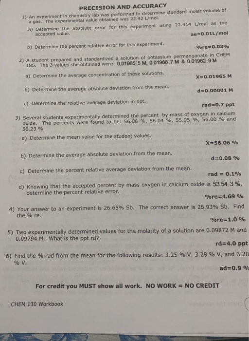Solved PRECISION AND ACCURACY 1) An experiment in chemistry | Chegg.com