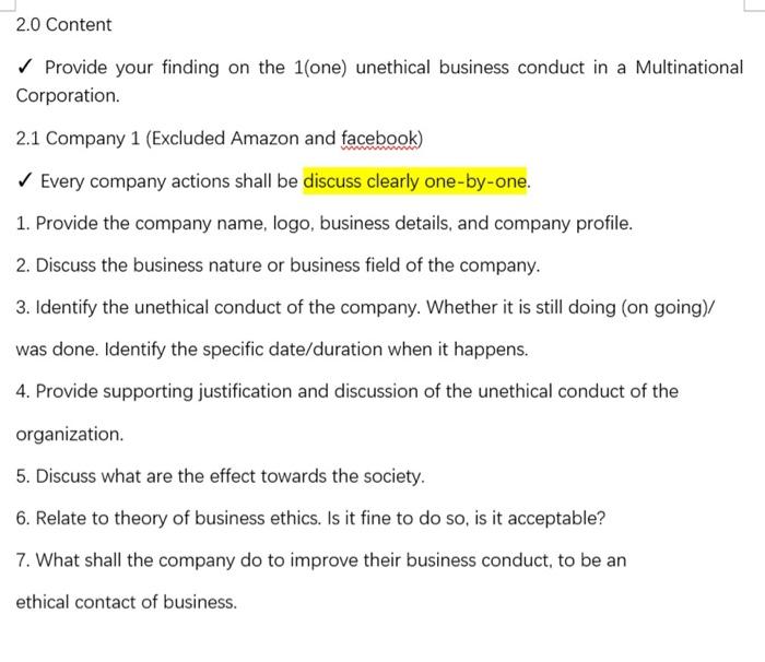 Solved 2.0 Content Provide your finding on the 1 (one) | Chegg.com