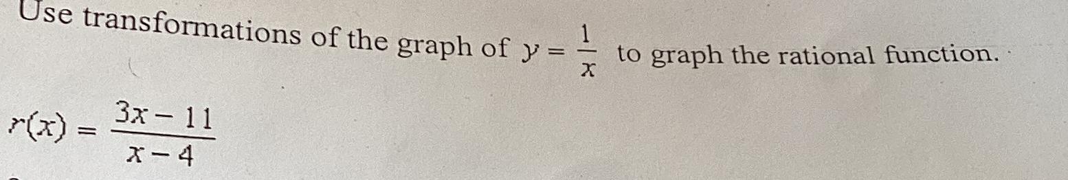 Solved Use transformations of the graph of y=1x ﻿to graph | Chegg.com