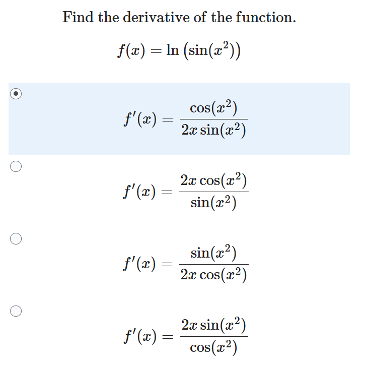 Solved Find the derivative of ﻿the | Chegg.com