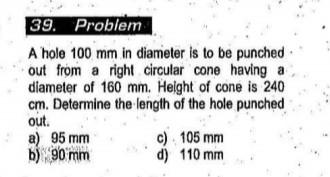 Solved 39. Problem A hole 100 mm in diameter is to be | Chegg.com