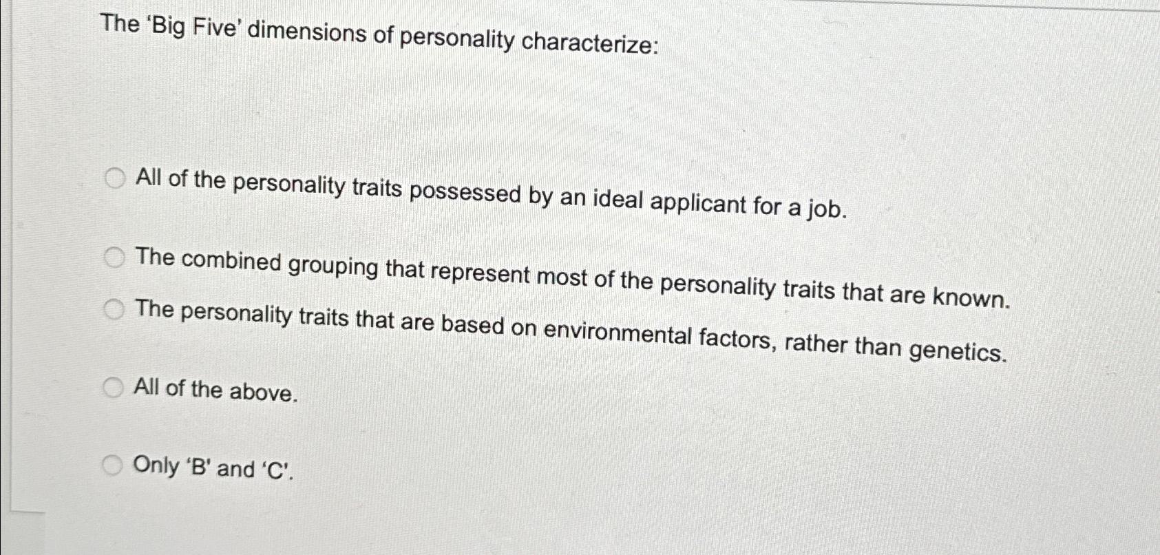Solved The 'Big Five' dimensions of personality | Chegg.com
