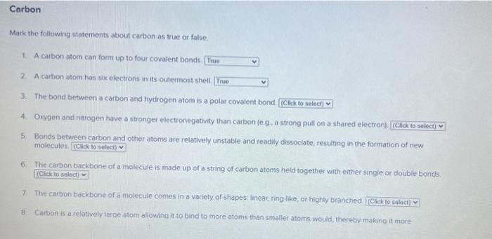 Solved Carbon Mark the following statements about carbon as | Chegg.com