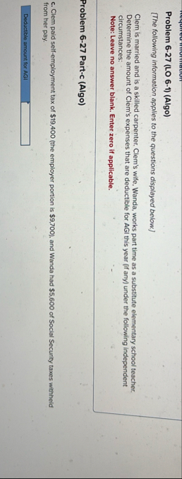 Solved Problem 6-27 (LO 6-1) (Algo)[The following | Chegg.com