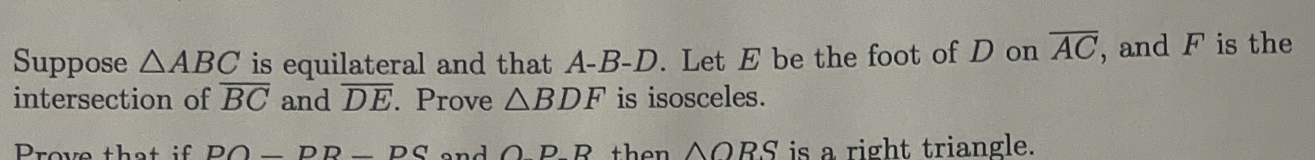 Suppose ????ABC ﻿is equilateral and that A-B-D. ﻿Let | Chegg.com