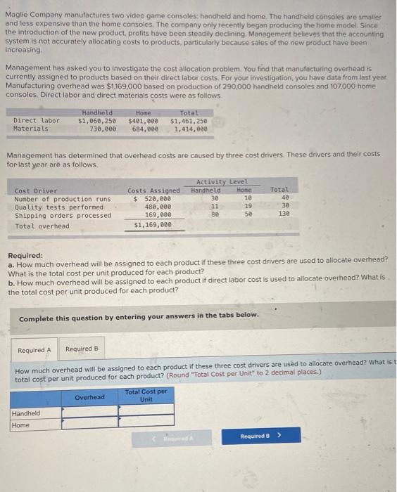 Solved Maglie Company manufactures two video game consoles: | Chegg.com