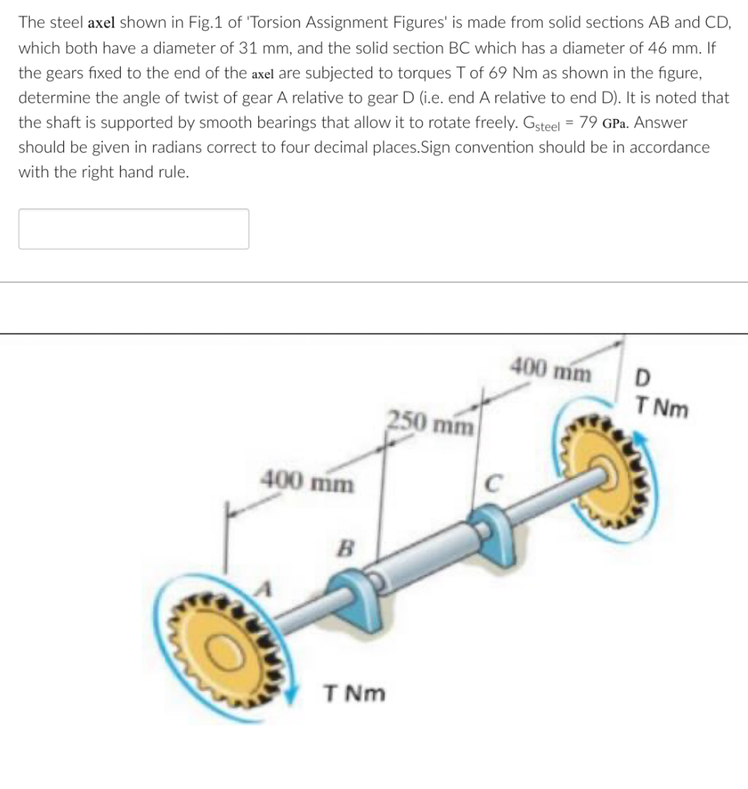 Solved The steel axel shown in Fig. 1 of 'Torsion | Chegg.com Solved The steel axel shown in Fig. 1 of 'Torsion | Chegg.com