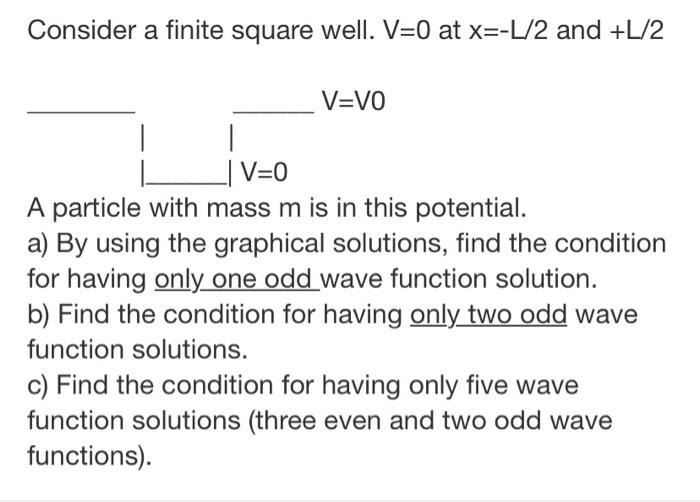 Solved Consider a finite square well. V=0 at x=-L/2 and +L/2 | Chegg.com