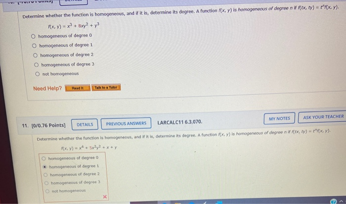 Solved TUTU Determine whether the function is homogeneous, | Chegg.com