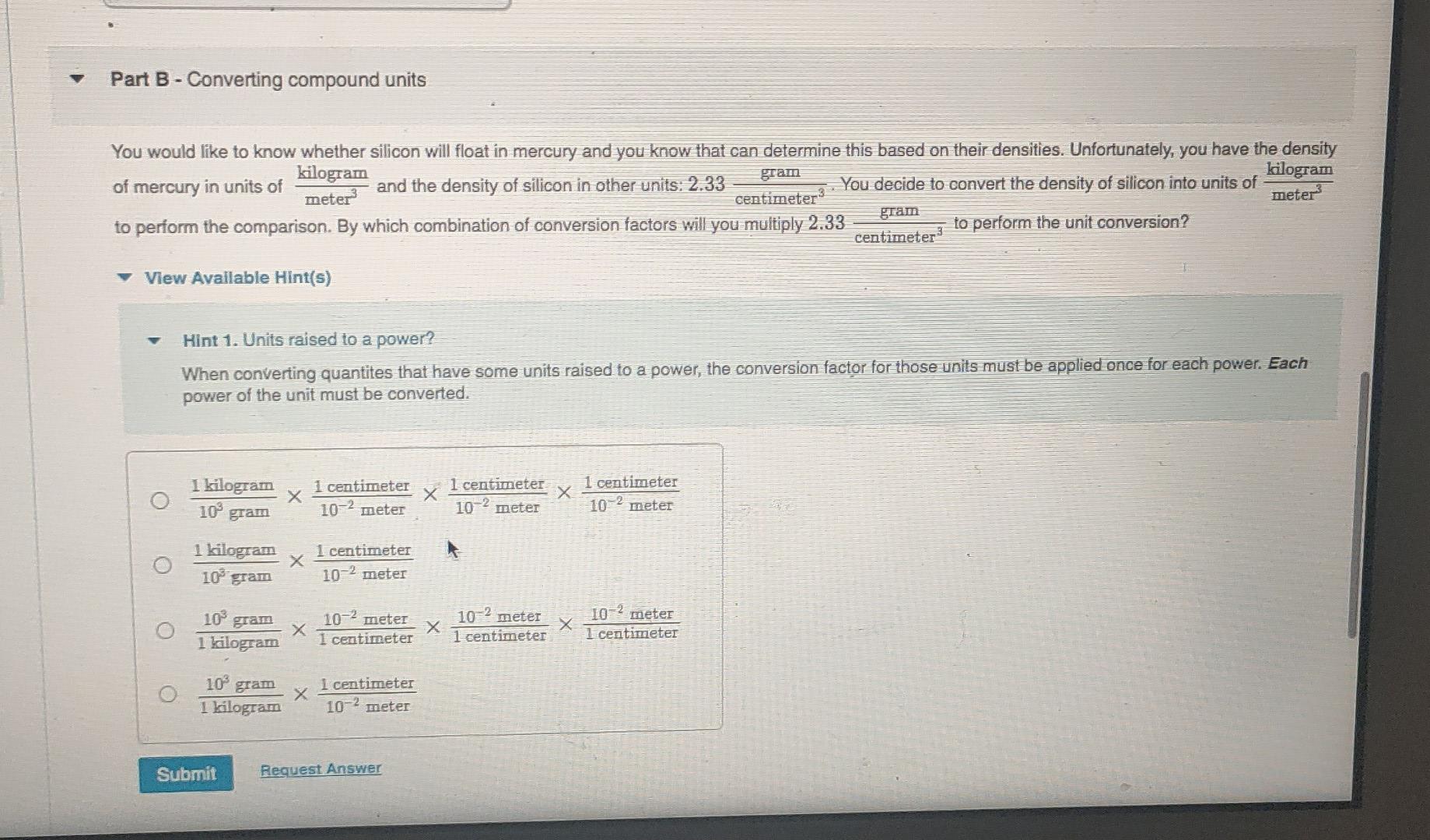 Solved Part B - Converting compound units You would like to | Chegg.com
