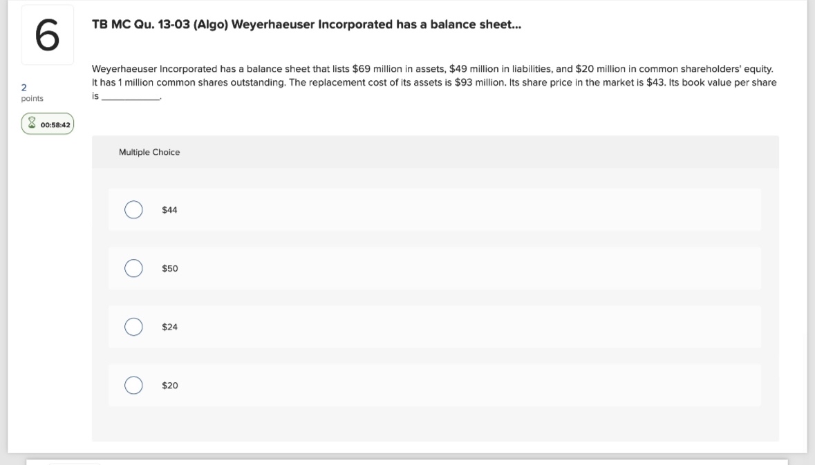Solved 6TB MC Qu. 13-03 (Algo) ﻿Weyerhaeuser Incorporated | Chegg.com