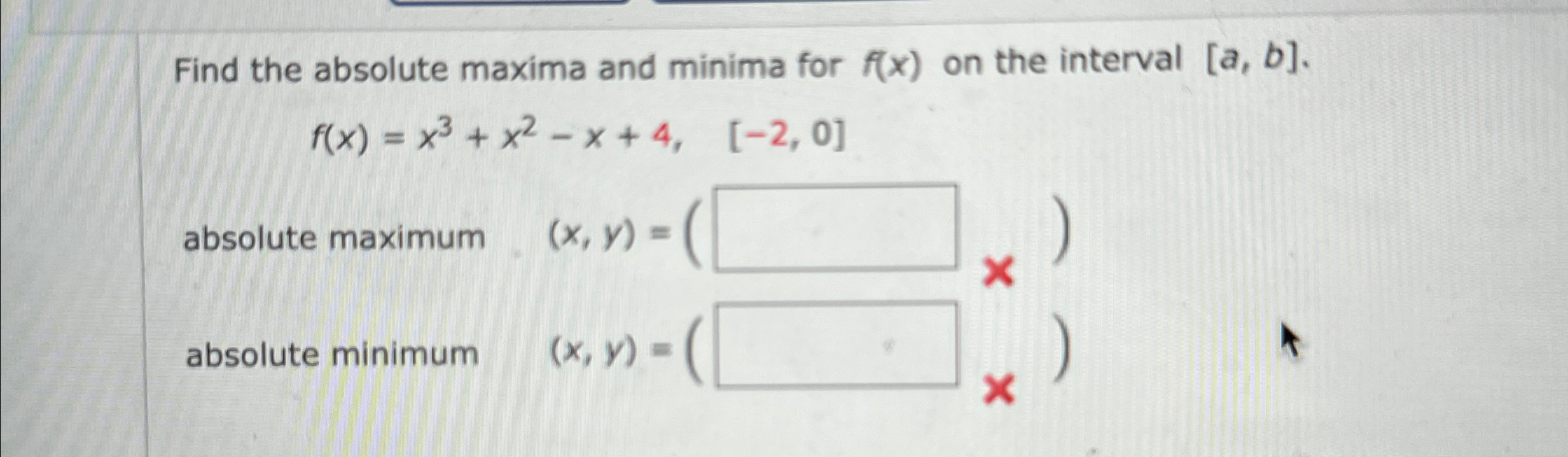 Solved Find the absolute maxima and minima for f(x) ﻿on the | Chegg.com