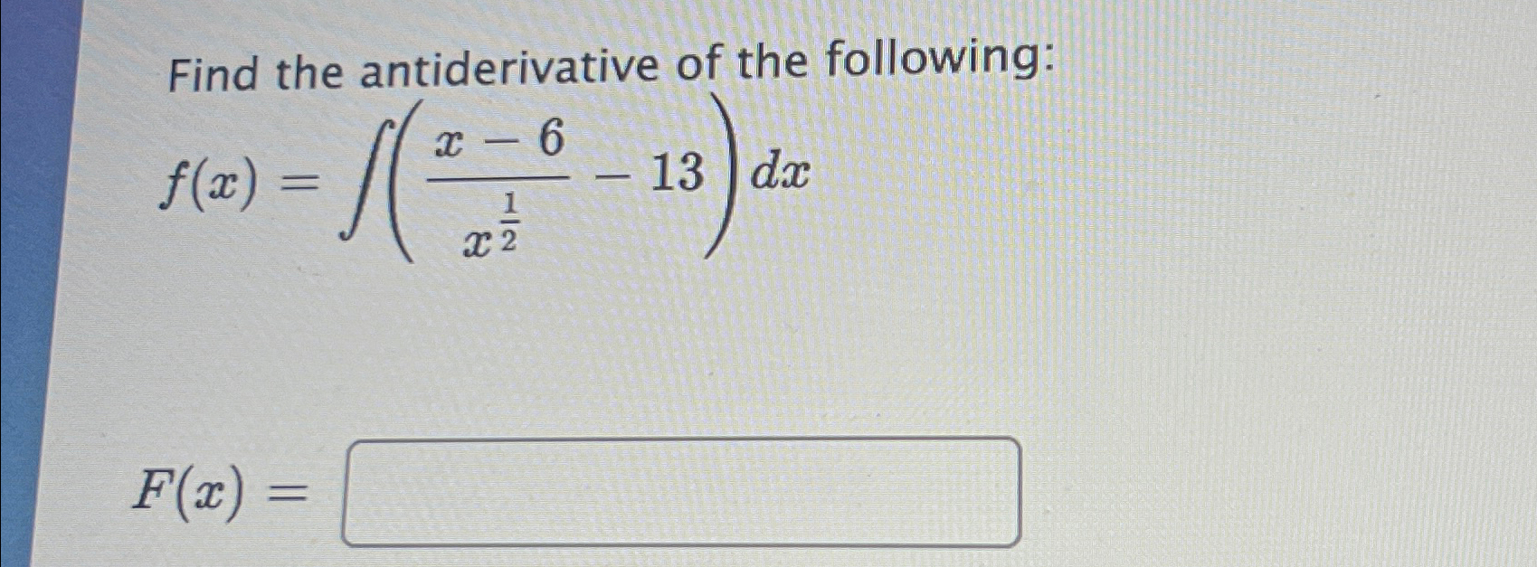 Solved Find the antiderivative of the | Chegg.com
