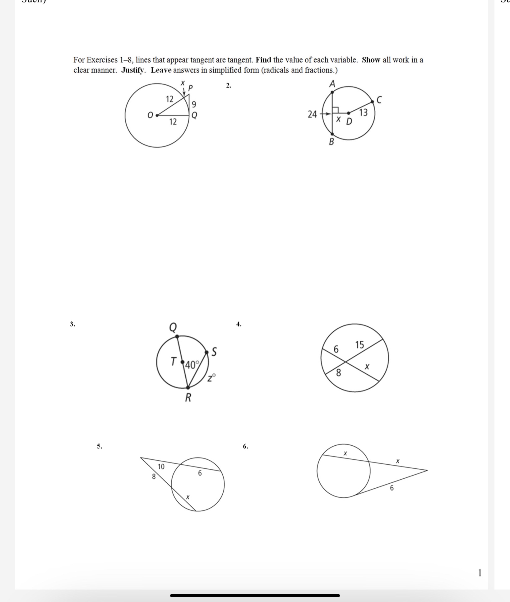 Solved For Exercises 1-8, ﻿lines that appear tangent are | Chegg.com