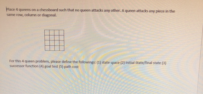 Solved place 4 queens on a chessboard such that no queen | Chegg.com