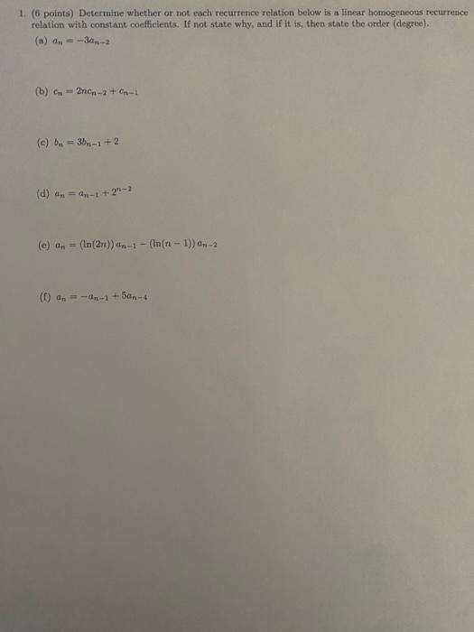 Solved 1 6 Points Determine Whether Or Not Each