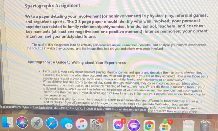 Sportography Assignment Write a paper detailing your | Chegg.com
