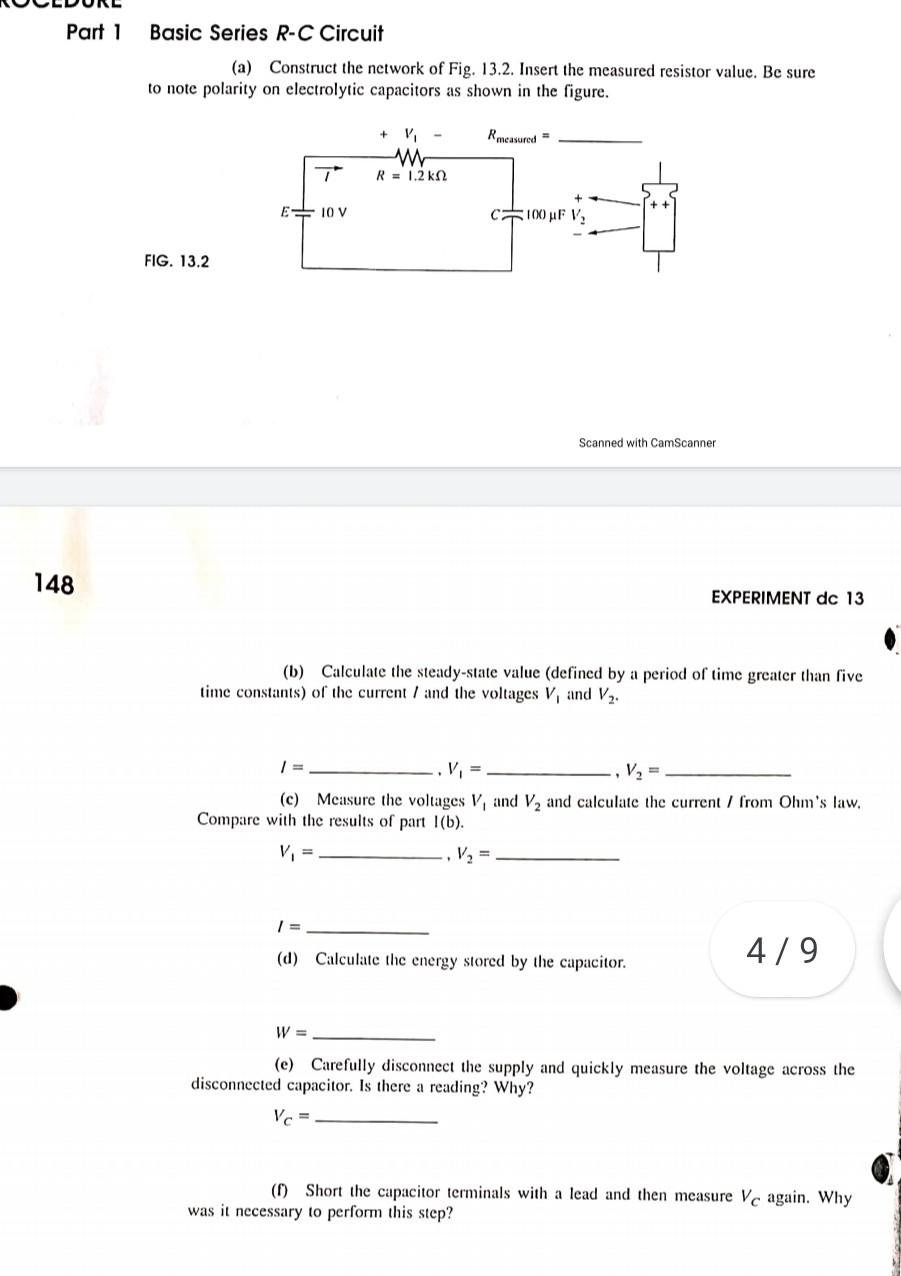Solved Part 1 Basic Series R-C Circuit (a) Construct the | Chegg.com