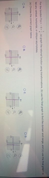 Solved For the function F(x)=-5() graph the rational | Chegg.com