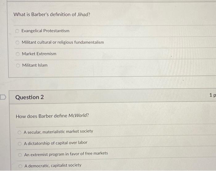Solved What is Barber's definition of Jihad? Evangelical | Chegg.com