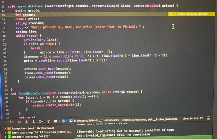 Solved void marketdatabase (vectorf string arcode; int | Chegg.com