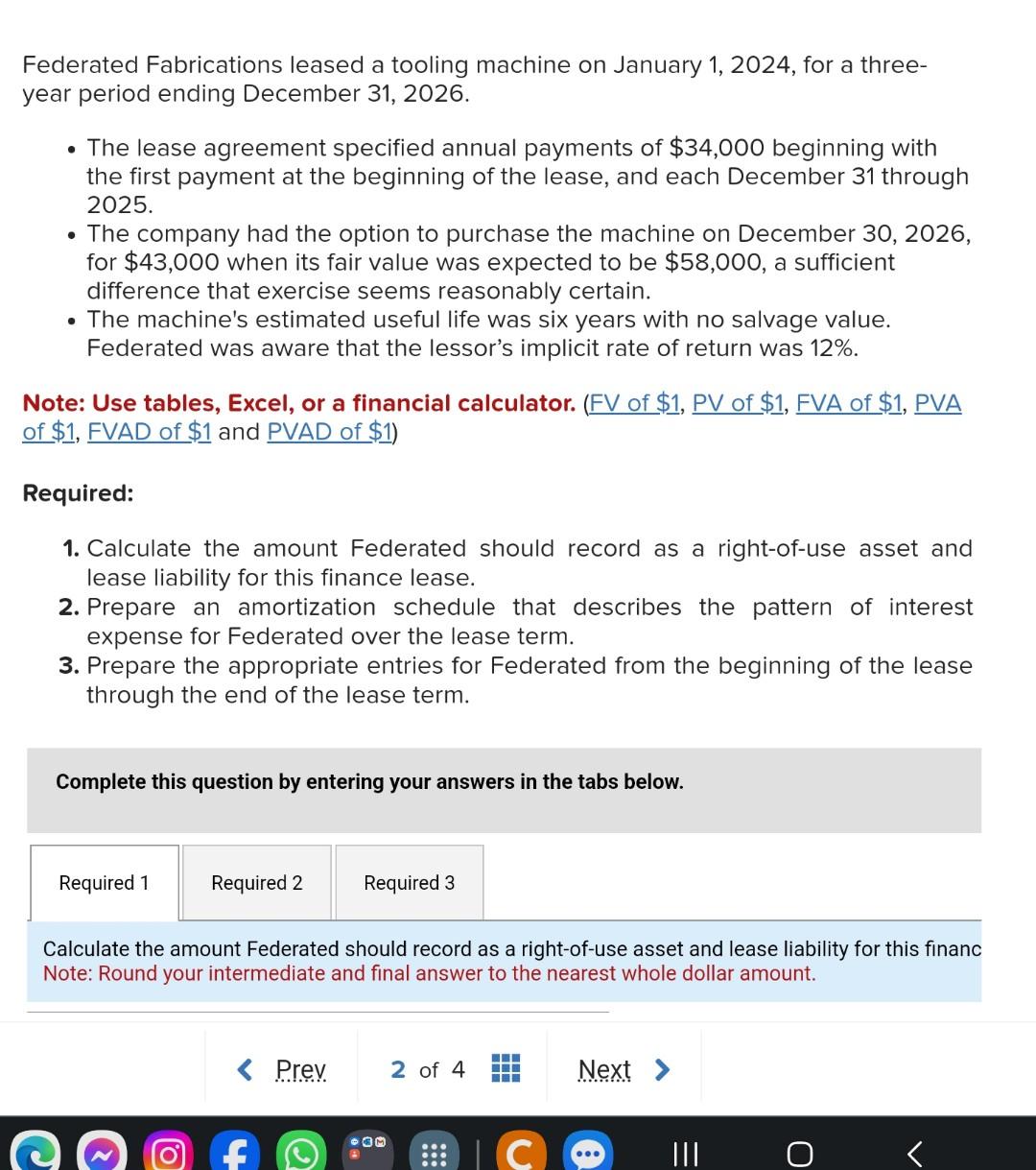 Solved Federated Fabrications leased a tooling machine on | Chegg.com