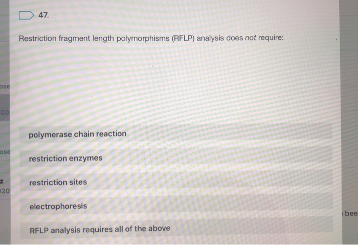 Solved D47. Restriction fragment length polymorphisms (RFLP) | Chegg.com