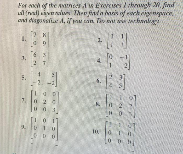 Solved For each of the matrices A in Exercises 1 through 20, | Chegg.com