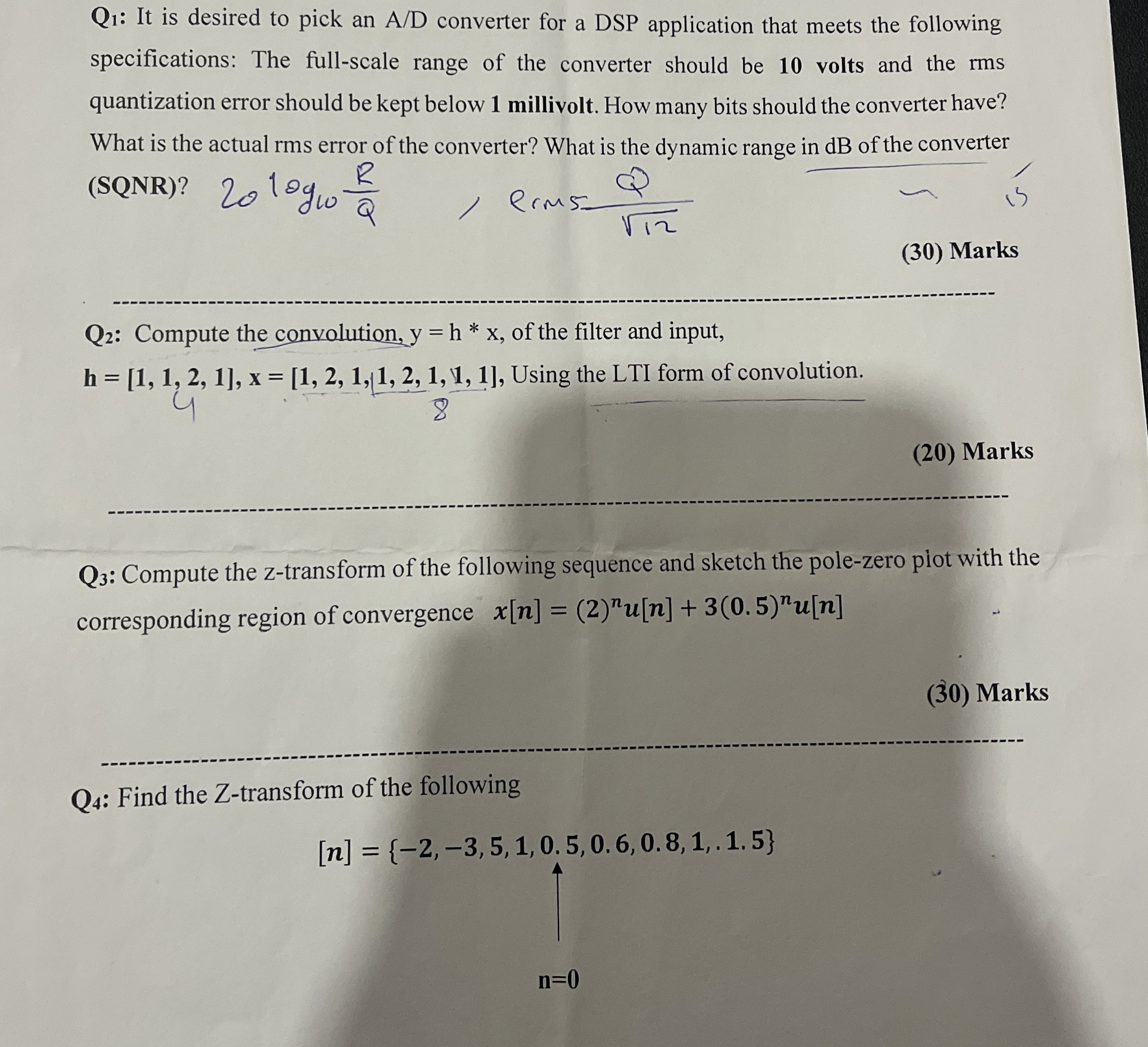 Solved Q1 ﻿: It is desired to pick an A/D converter for a | Chegg.com