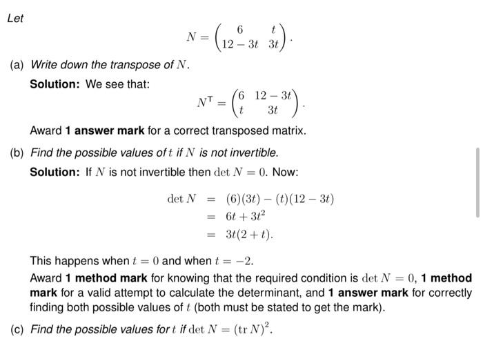 Solved Let N=(612−3tt3t) (a) Write down the transpose of N. | Chegg.com | Chegg.com