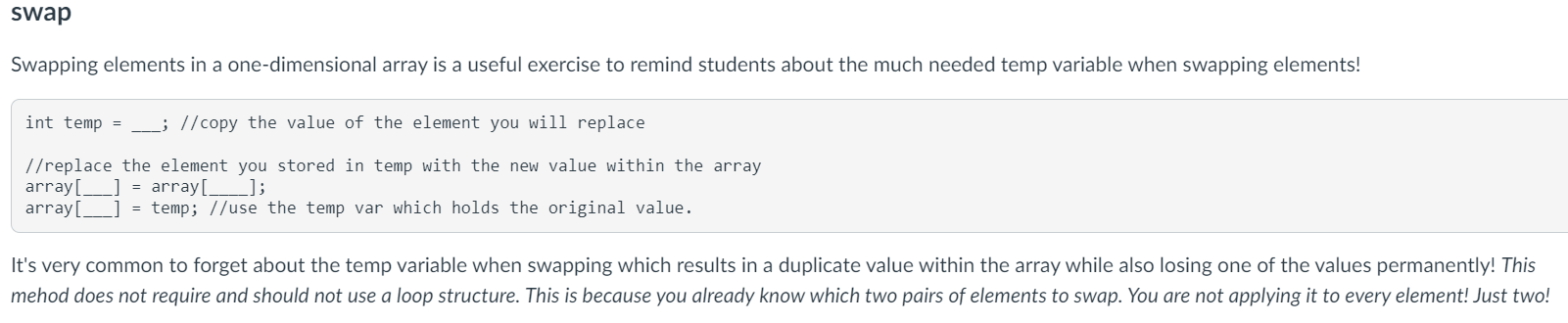 Solved It's very common to forget about the temp variable | Chegg.com