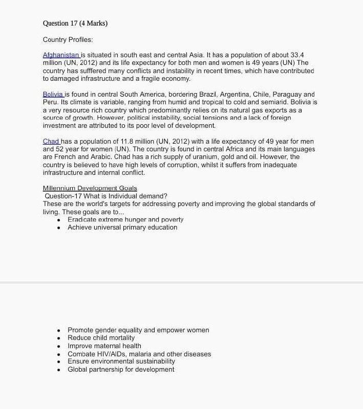 Solved Question 17 (4 Marks) Country Profiles: Afghanistan | Chegg.com