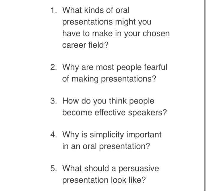 1. What kinds of oral presentations might you have to | Chegg.com