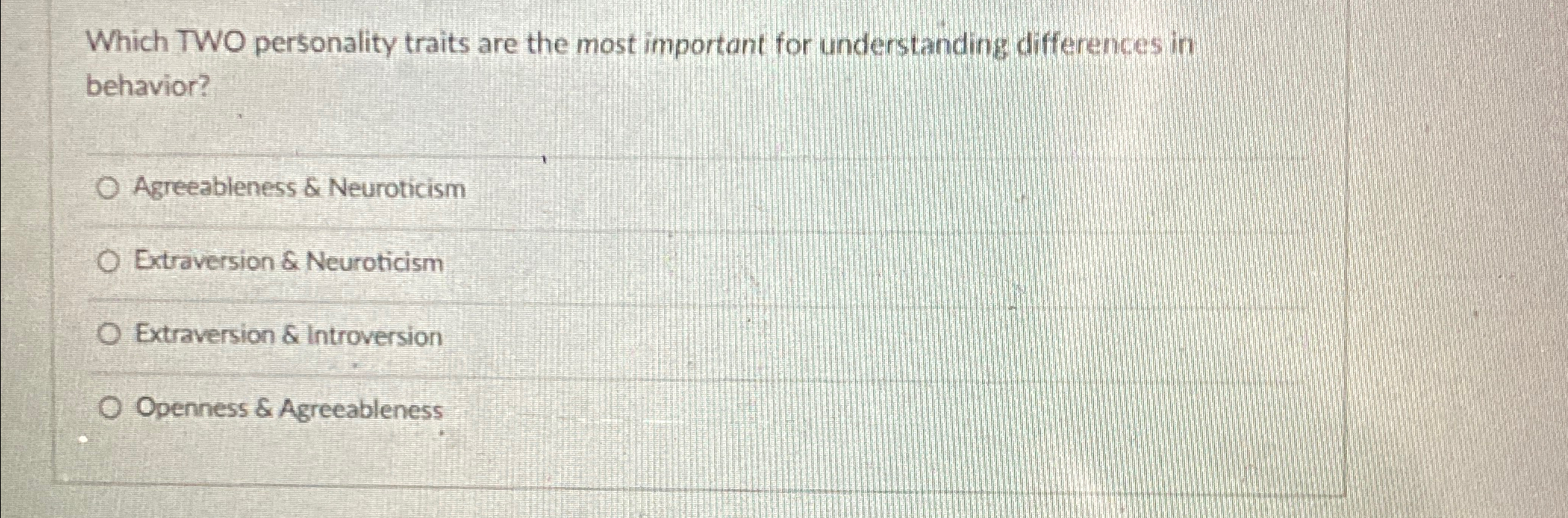 Solved Which TWO personality traits are the most important | Chegg.com