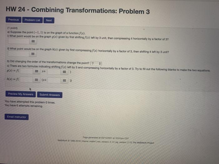 Solved HW 24 - Combining Transformations: Problem 3 Previous | Chegg.com