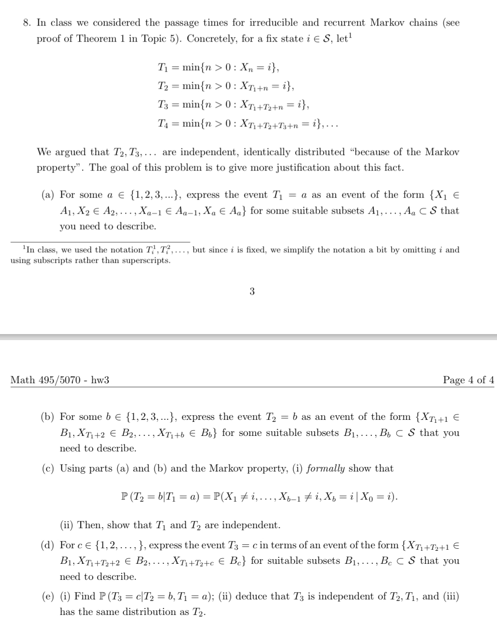 Solved In class we considered the passage times for | Chegg.com