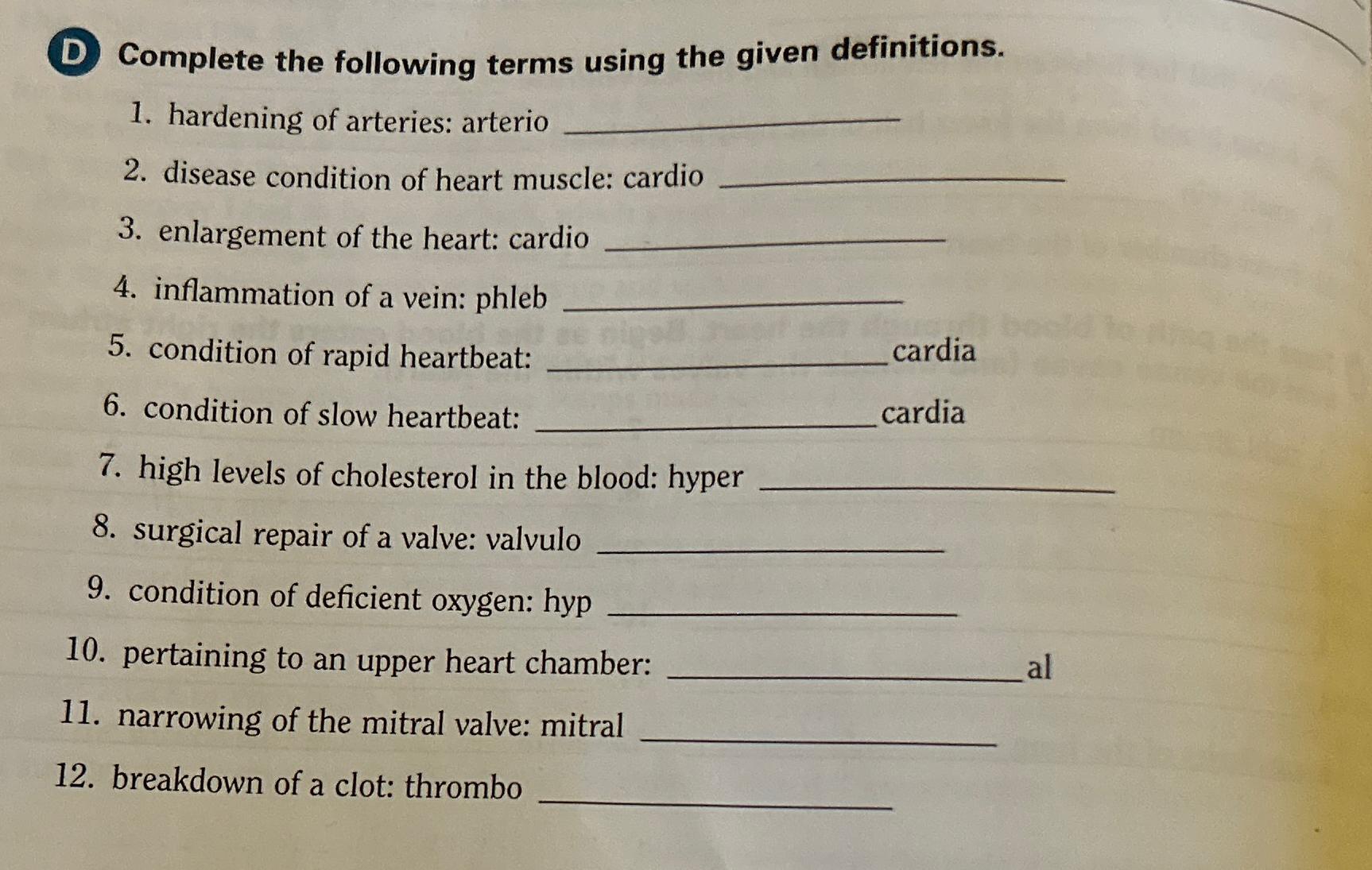 Solved D Complete the following terms using the given | Chegg.com
