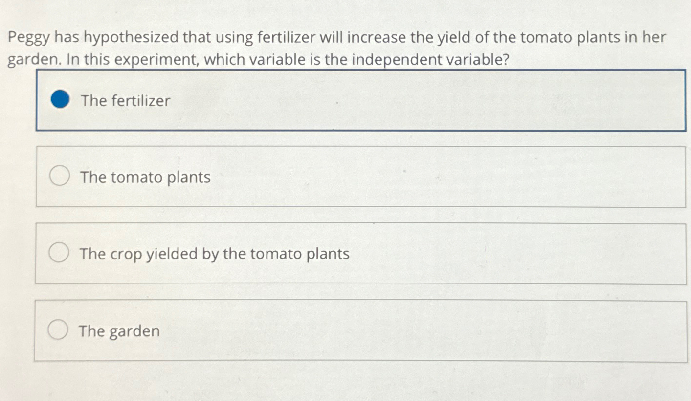Solved Peggy has hypothesized that using fertilizer will | Chegg.com
