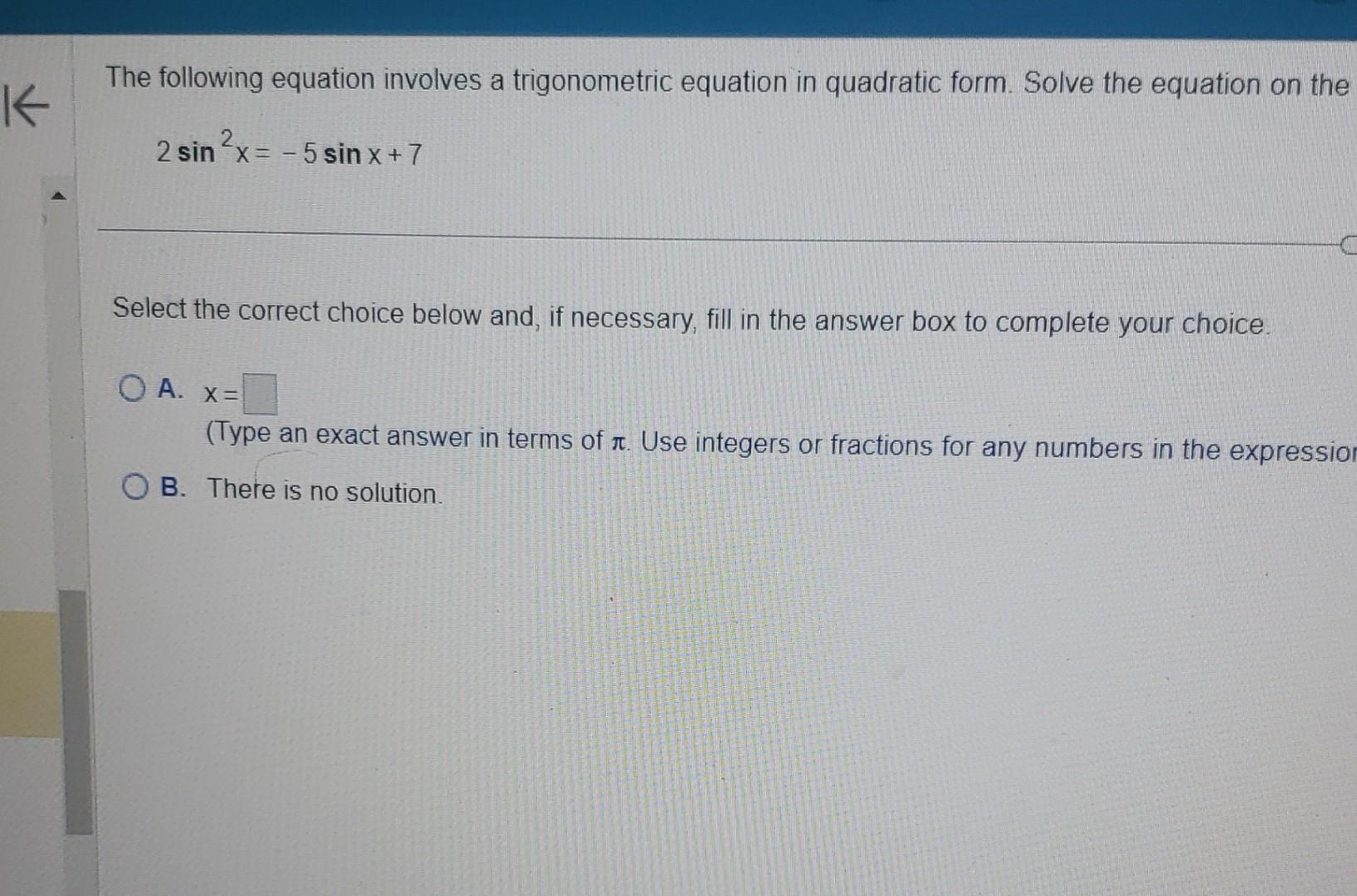Solved The following equation involves a trigonometric | Chegg.com