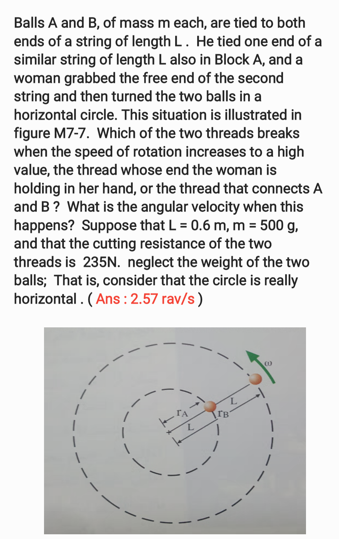 Solved Balls A and B, of mass m each, are tied to both ends | Chegg.com