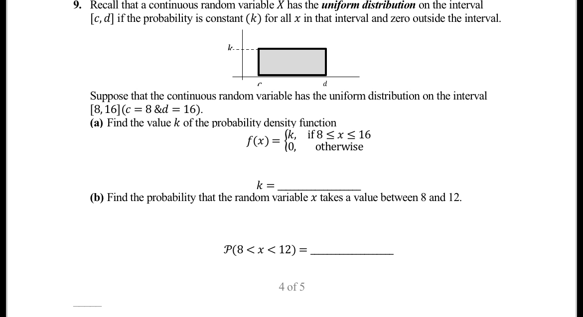 Solved Recall that a continuous random variable x ﻿has the | Chegg.com